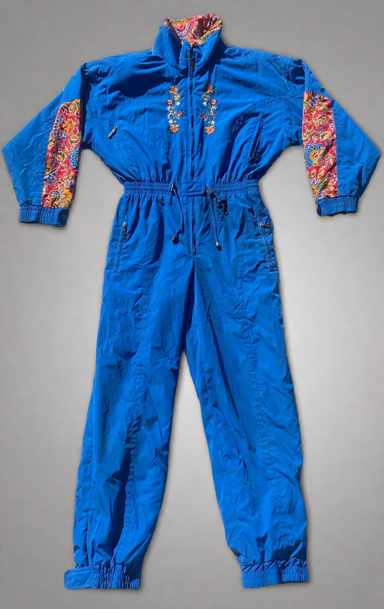 Vintage Powderhorn Shenadoah Blue Embroidered Floral 1-Piece Snow Suit ...