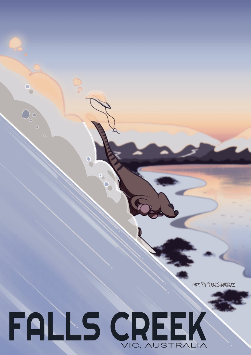 Falls Creek Skiing Wallaby Poster: Wally Rides The Castle (A2) – I ...